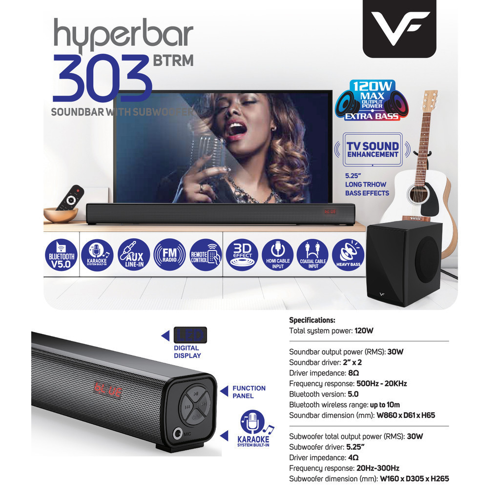 Vinnfier VF Hyperbar 303 BTRM Wireless Bluetooth Soundbar & Bass ...