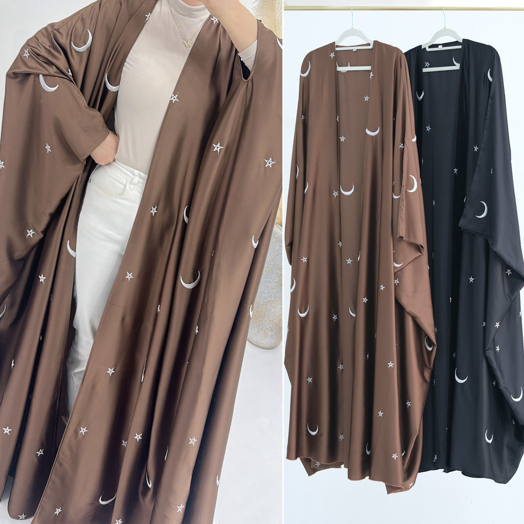 Ramadan Dubai Fashion Moon Embroidery Abaya maxi dress Islam Arab Jubah ...