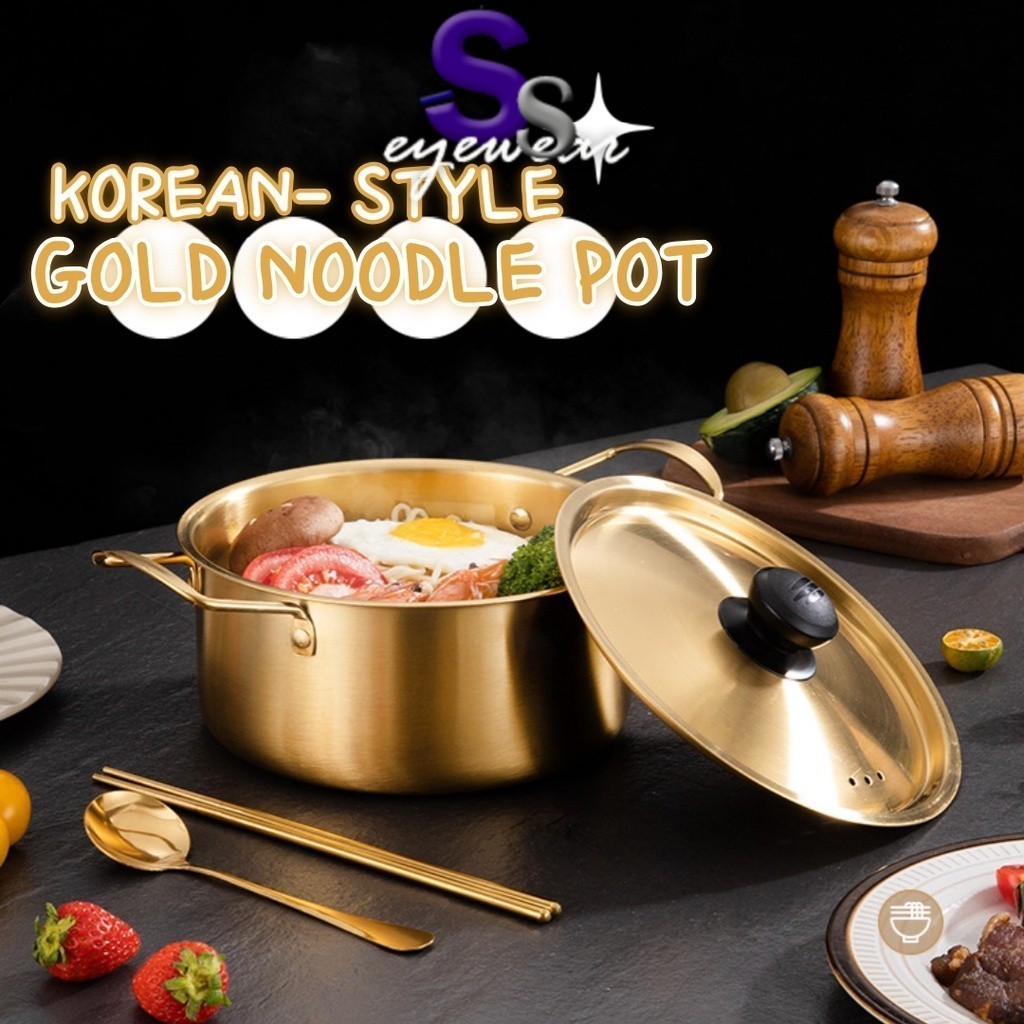 Korean Style Gold Noodle Pot Double Handle Ramen Bowl Hotpot With Lid ...