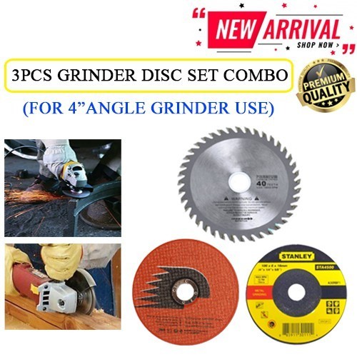 3PCS 4" (100MM) ANGLE GRINDER DISC COMBO SET STANLEY GRINDING DISC WOOD ...