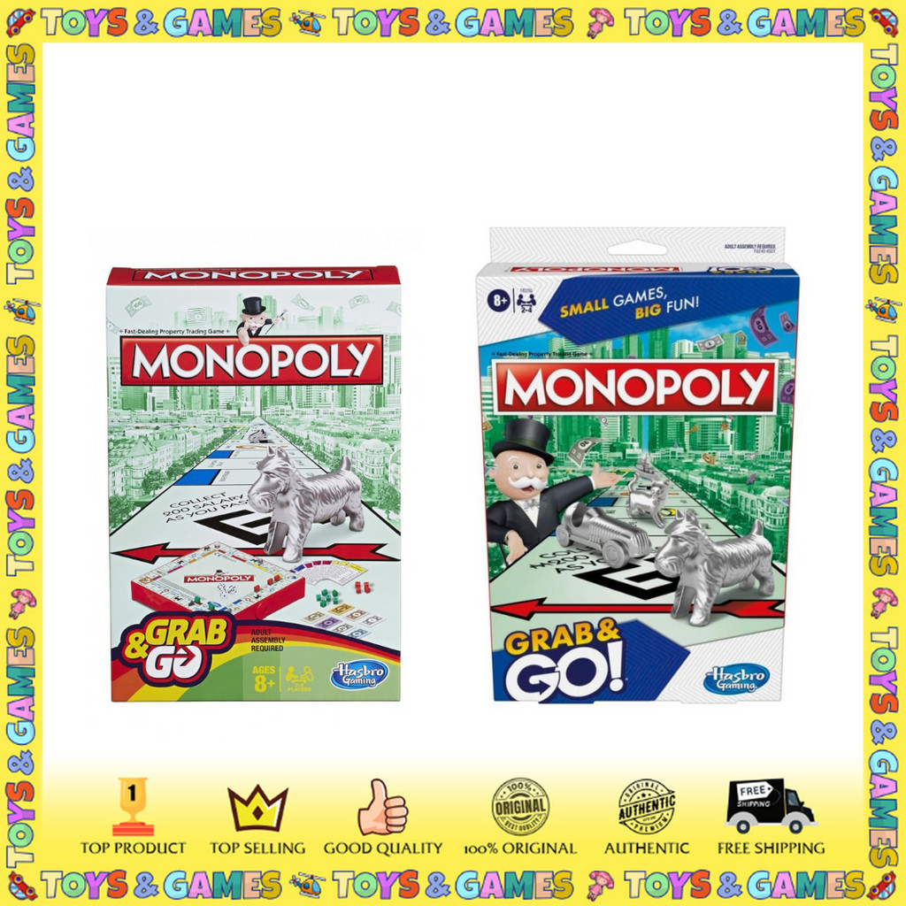 Hasbro Monopoly Grab & Go Game Mini Travel Set Board Games Original 100 ...