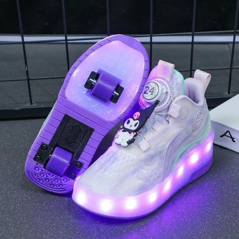 LED Shoes Double-wheeled Kids Shoes with Rotating Buttons Walking Shoes ...