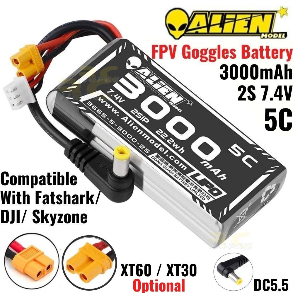 Alienmodel 2S 7.4V 3000mAh 5C Lipo Battery DC5.5& XT30/XT60 Plug ...