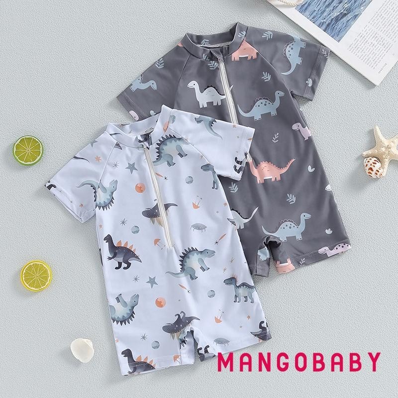 MANGO-Baby Boy´s Dinosaur Swimsuit Round Neck Half Zip Up Short Sleeve ...