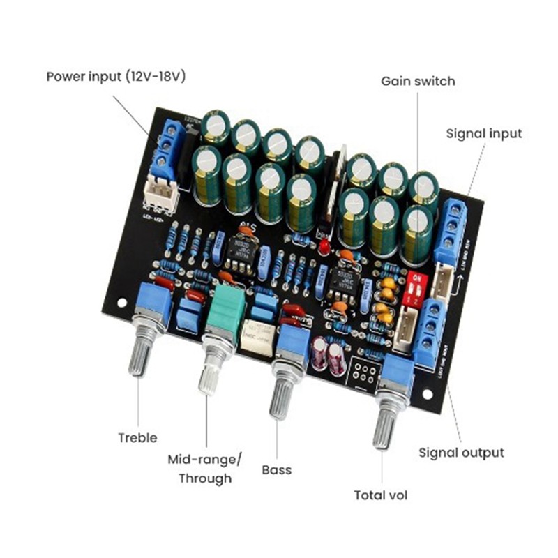 Multifunctional Pre-Amplifier Tone Board Preamp Volume Tone Control DIY ...