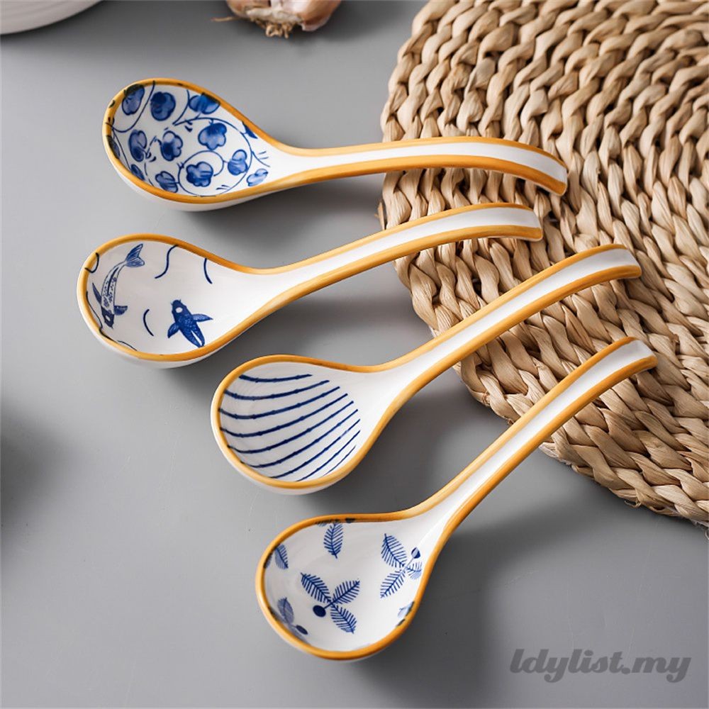 ღ Ceramic Spoon Japanese Spoon Unique Vintage Design River Powder Soup ...
