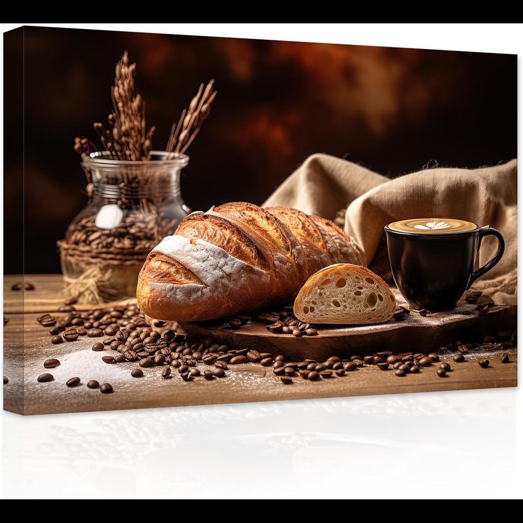 Seni dinding kitchen ZXHYWYM: Cetak kanvas biji kopi dan croissant ...