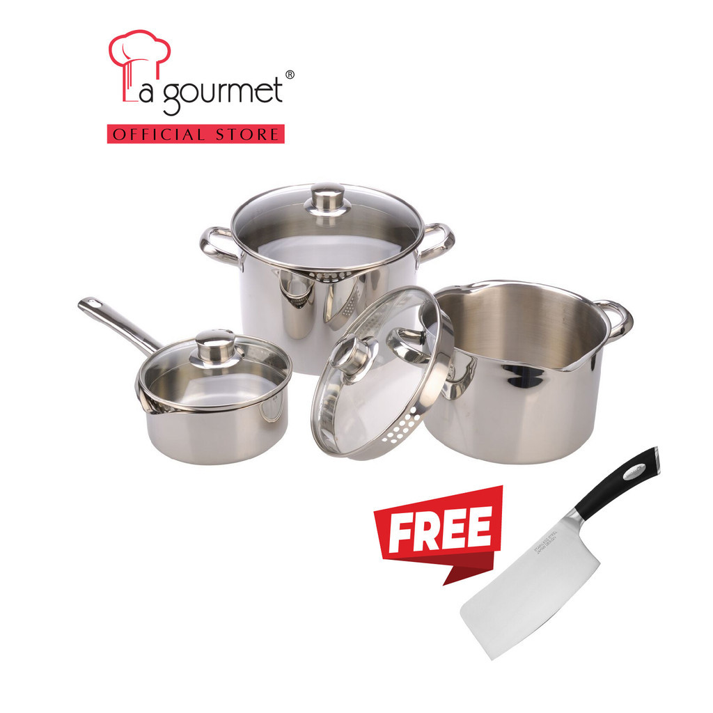 La gourmet Cook & Pour 3pcs Stainless Steel Senior Set (IH): Saucepan ...