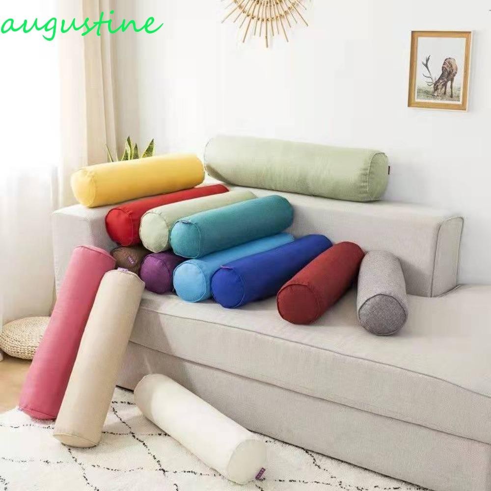 AUGUSTINE Cotton Linen Pillow, Round Solid Cylindrical cushion ...