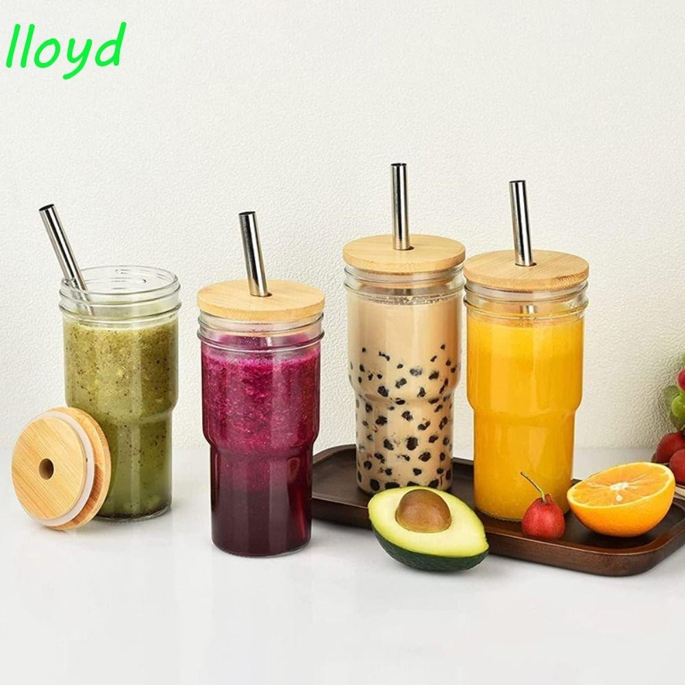 LLOYD Glass Boba Cup, 700 Ml with Straw Glass Bubble Tea Cup, Smoothie ...