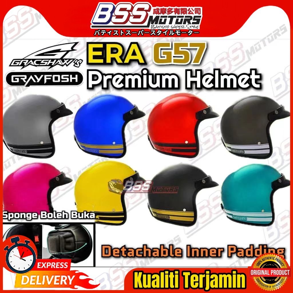 Gracshaw Grayfosh ERA G57 Helmet Premium SIRIM Removeable Padding Retro ...