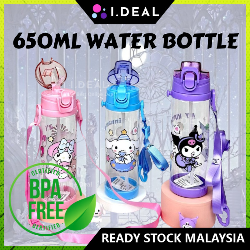 IDEAL 650ml Water Bottle With Straw Kids Botol Air Budak Drinking Bottle Cartoon Kitty Kuromi ...