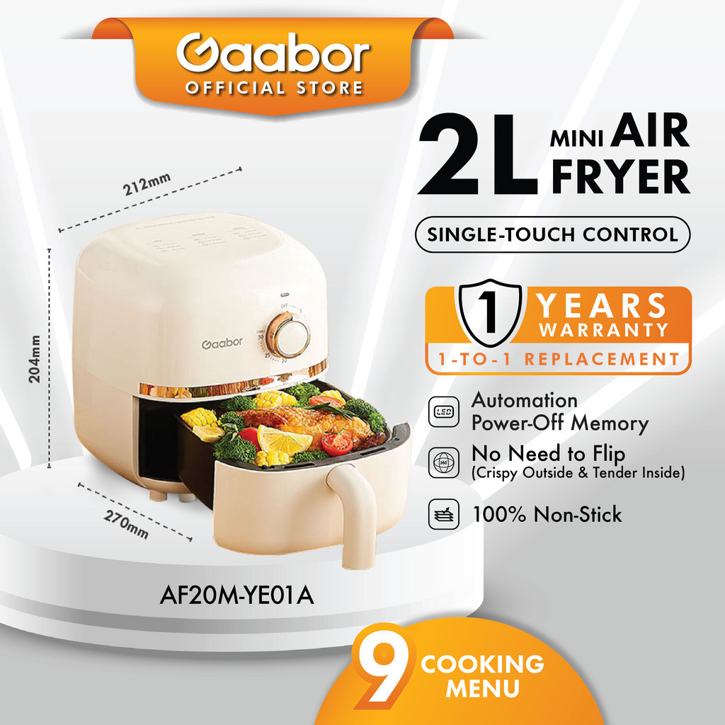 Gaabor Mini Air Fryer With 9 Menu Functions & 3D Hot Air Circulation (2 ...