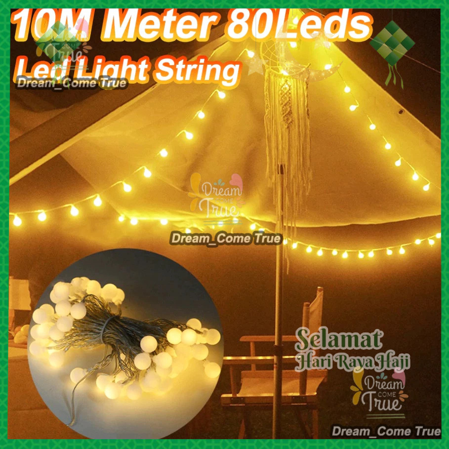Lampu raya 10M 80LED Camping Outdoor battery usb led Light String Ball ...