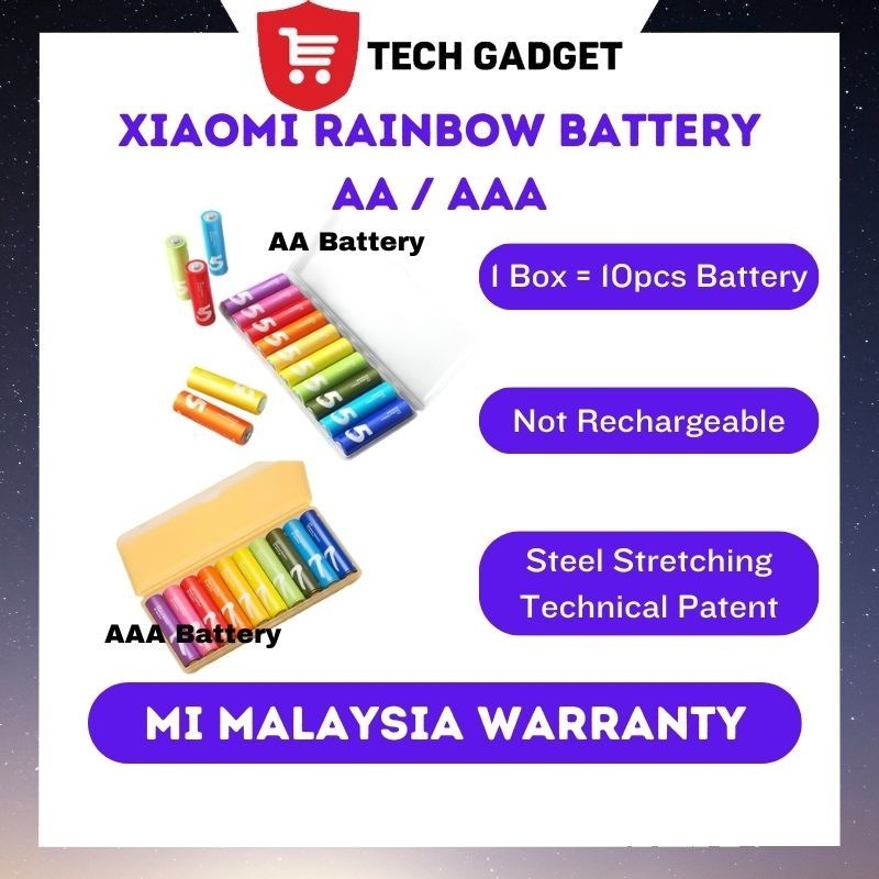 Xiaomi AA Rainbow Batteries (10 Count) / Xiaomi AAA Rainbow Batteries ...