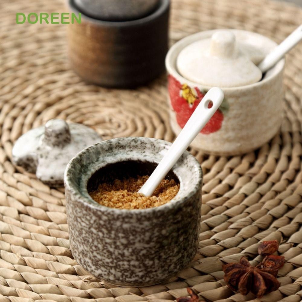 DOREEN Salt Storage Jar, Ceramics Multifunction Condiment Can, Spice ...