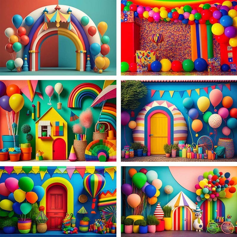Circus Birthday Backdrop Photography Baby Shower Kids Children Balloons ...