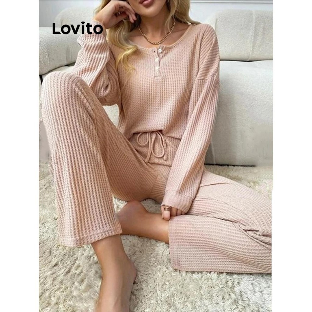 Lovito Casual Plain Basic Pajama Sets for Women LNL53161 | Shopee Malaysia