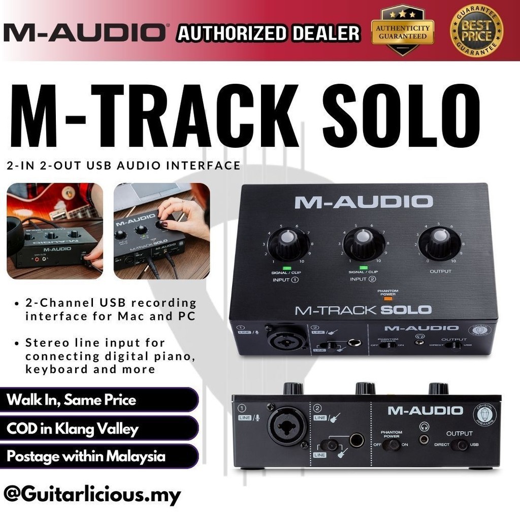 M-Audio M-Track Solo 2-in 2-out USB Audio Interface with 01 Mic Preamp ...