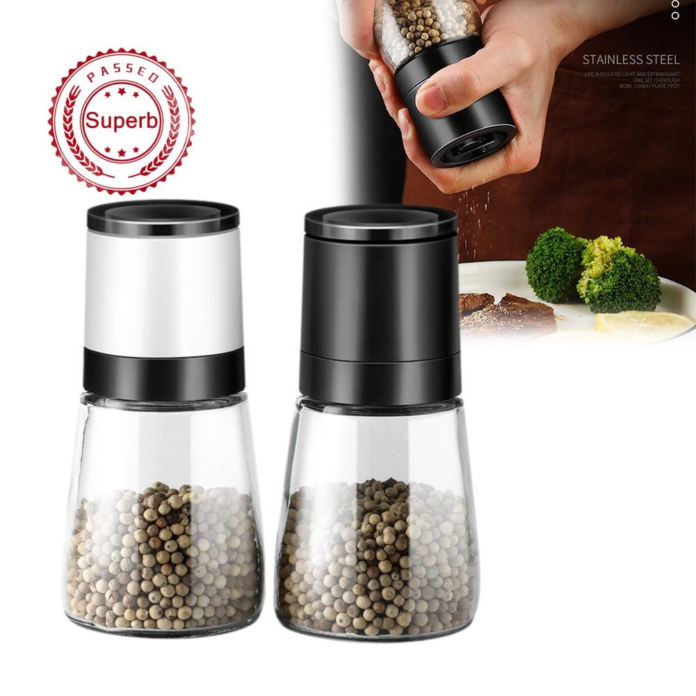 Salt Pepper Grinding Mill Machine Set Transparent Glass Manual Kitchen ...