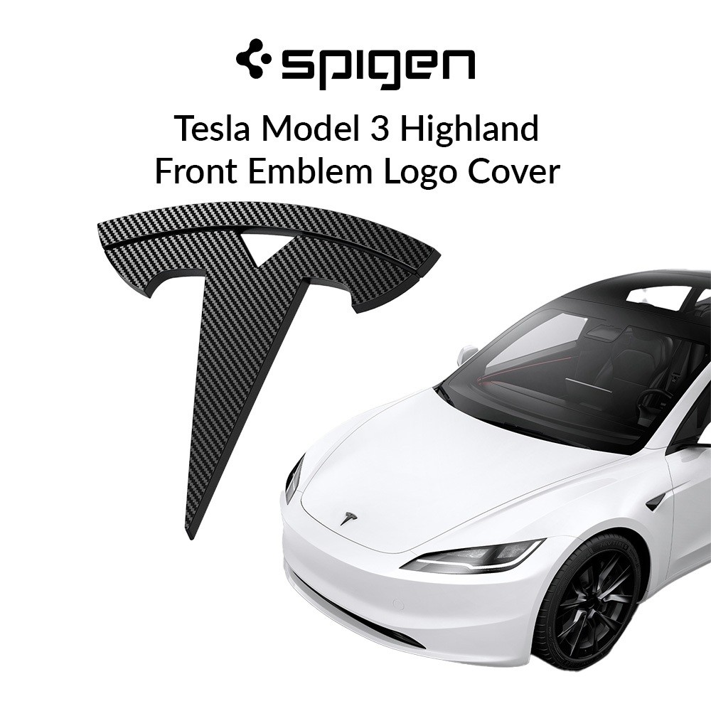 Spigen Tesla Model 3 (2025/2024) Highland Front Emblem Logo Full Cover ...