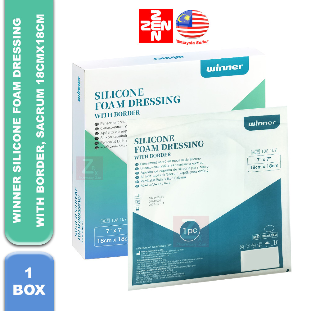 [1 BOX] Winner Silicone Foam Dressing With Border, Sacrum 18cm x 18cm ...