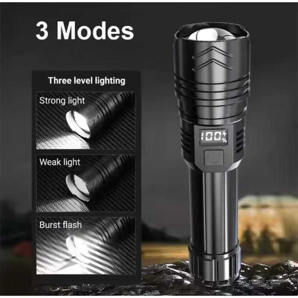 Digital LED Ultra Powerful Flashlight Waterproof Lamp USB Rechargeable ...