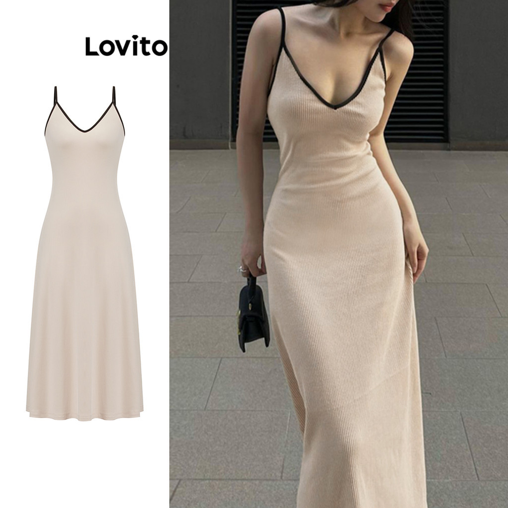 Lovito Casual Plain Contrast Binding Collar Dress for Women L106AD304 ...