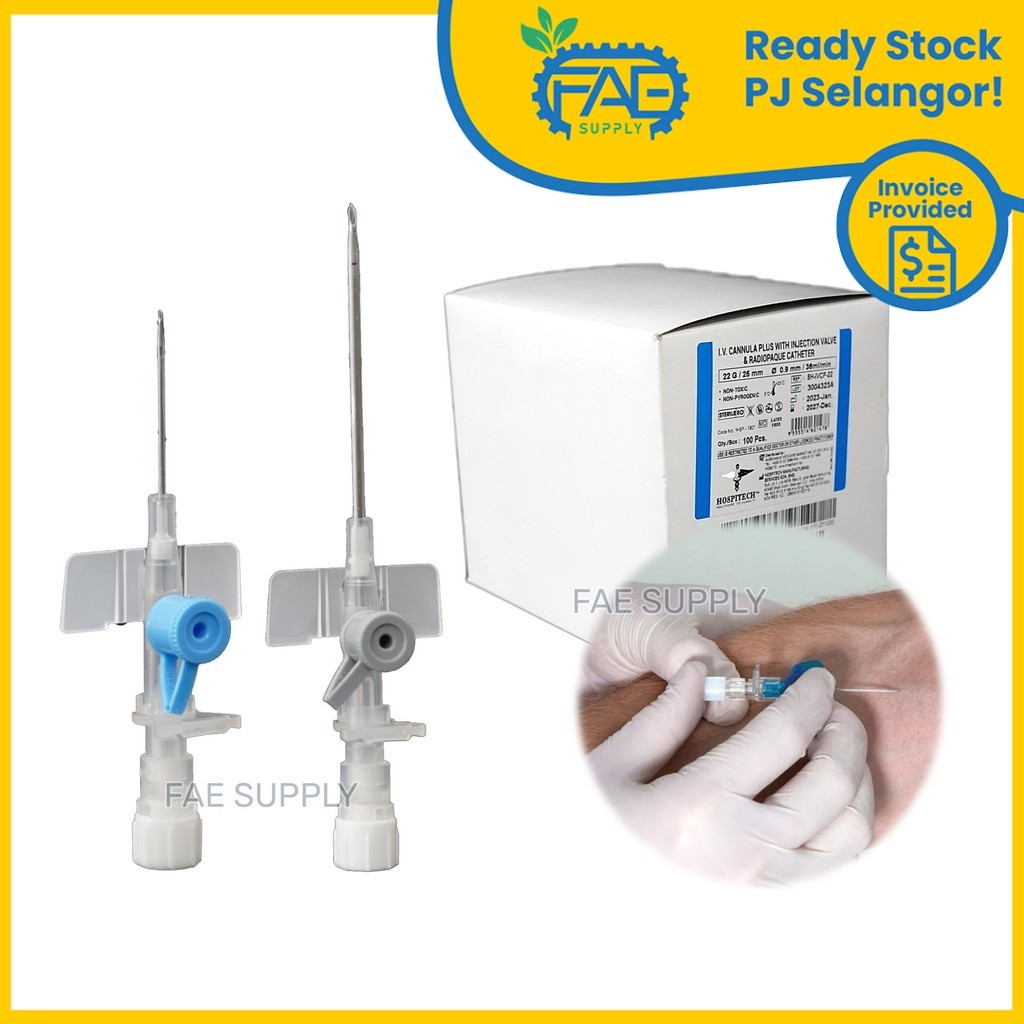Hospitech IV Cannula Plus With Injection Valve & Radiopaque Catheter 14G 16G 18G 20G 22G 24G ...