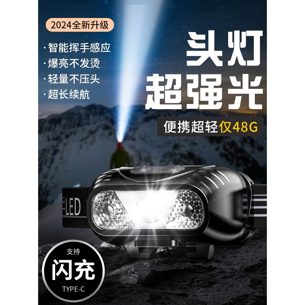 Lampu Depan Memancing Malam Cahaya Kuat Boleh dicas semula Ultra-Terang Hernia Lekap Kepala ...