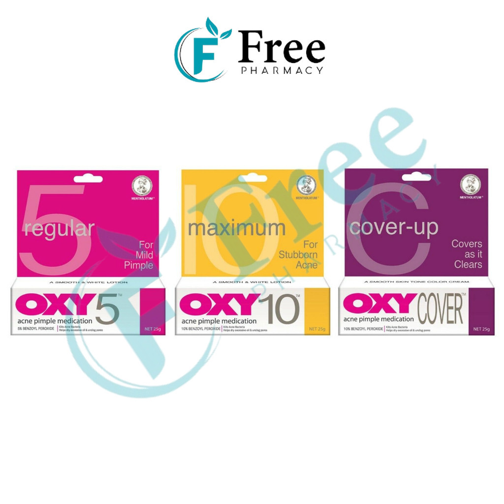 Free Pharmacy Acne Pimple Medication Cream - OXY 5 / OXY 10 / OXY Cover up - Benzoyl Peroxide ...
