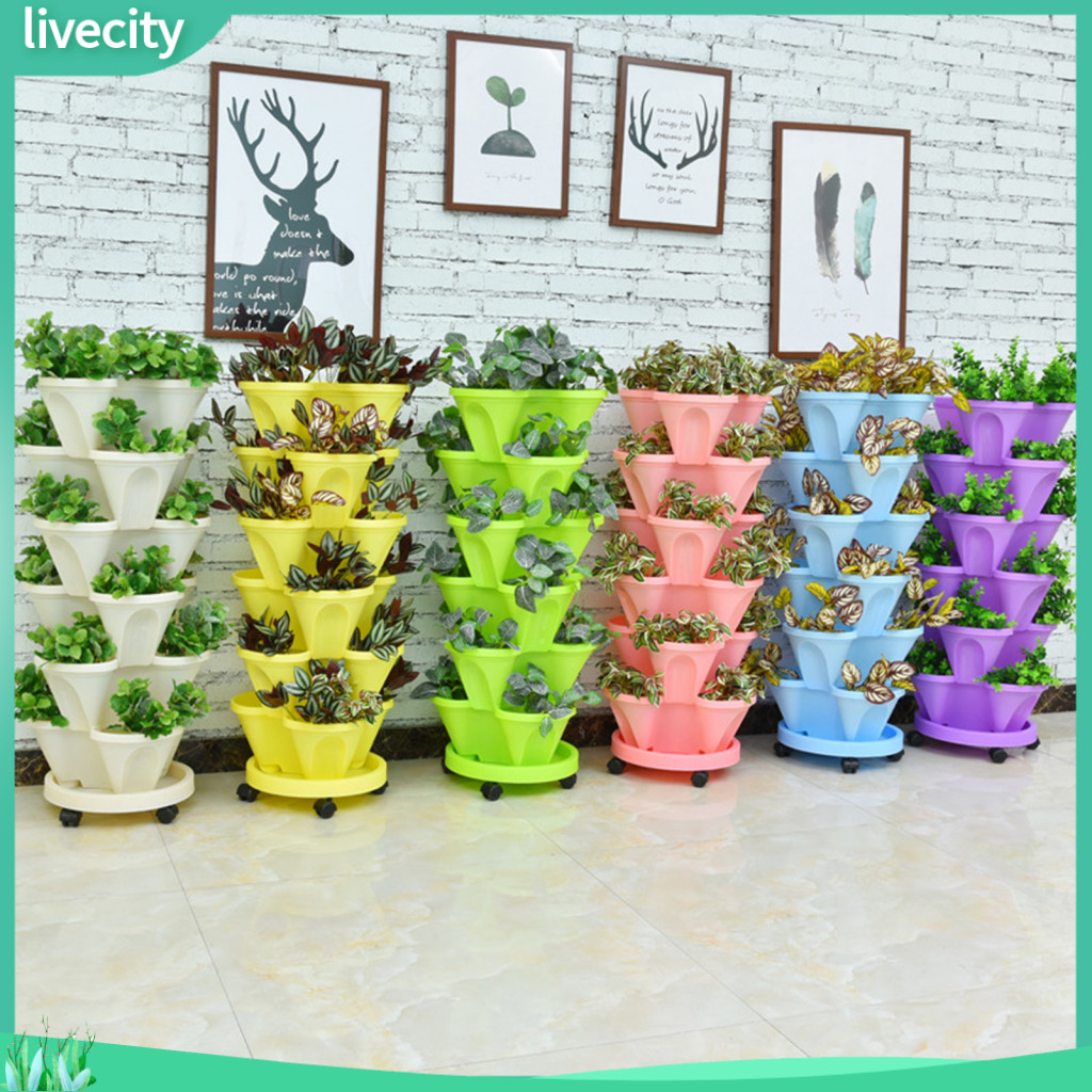 livecity| Stackable Plant Pot Creative Petal Design Multi Layers Plant ...