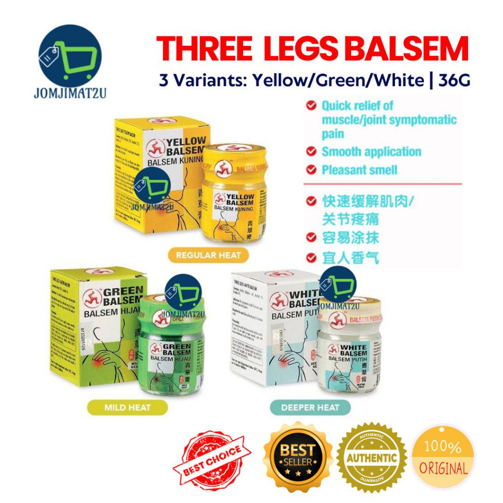 Three Legs Yellow/ White/ Green Balsem 36g (Cap Tiga Kaki Balsem Kuning ...