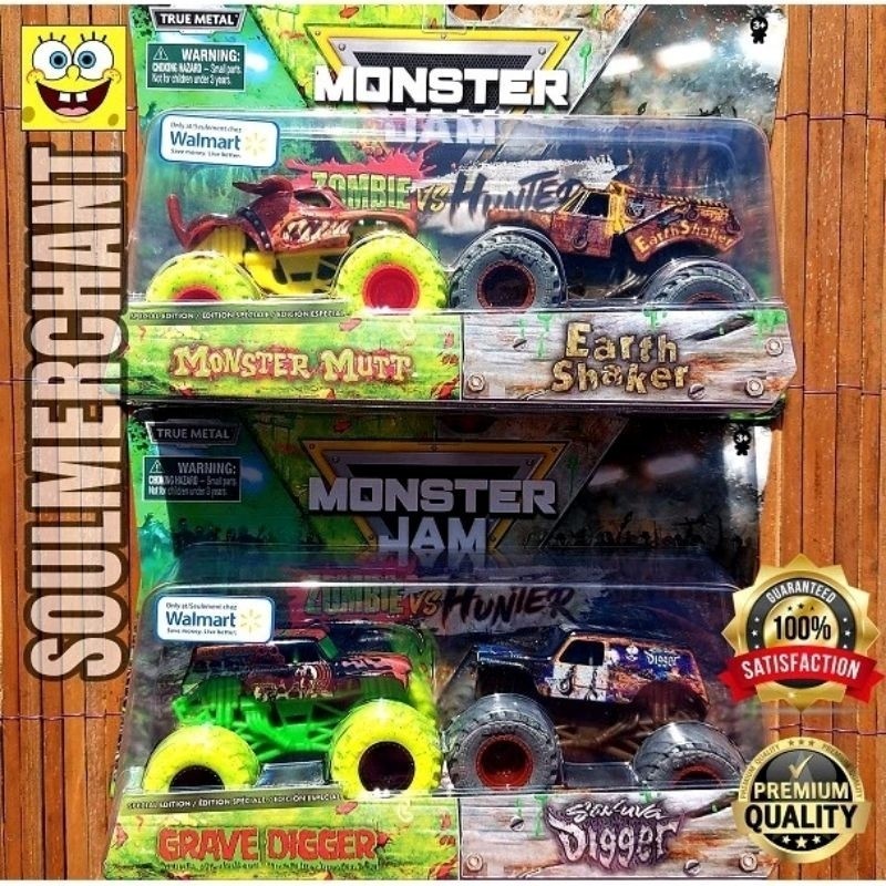 MONSTER JAM ZOMBIE vs HUNTER MONSTER MUTT VS EARTH SHAKER GRAVE DIGGER ...