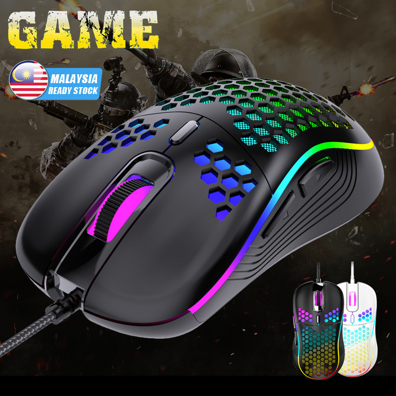 【MY Stock】Gaming Mouse RGB LED Backlit Wired Mouse Hollow-out Honeycomb ...