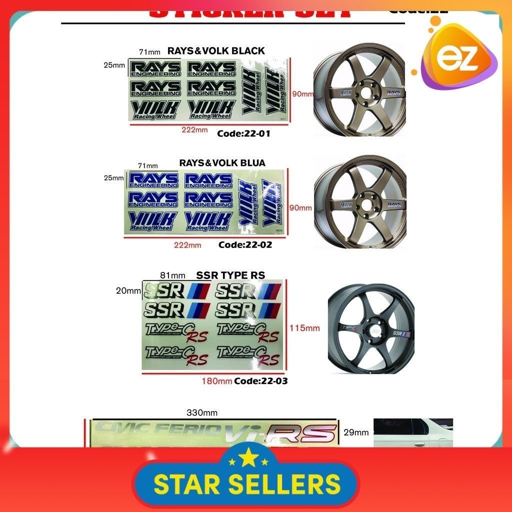 Stiker SPORT RIMS Sticker & SIDE BODY Sticker RAYS&VOLK(BLACK&BLUE) SSR ...