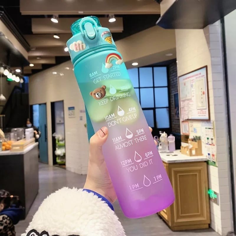 Portable Cute Water Bottle Botol Air 900ml Water Bottle with Straw and ...
