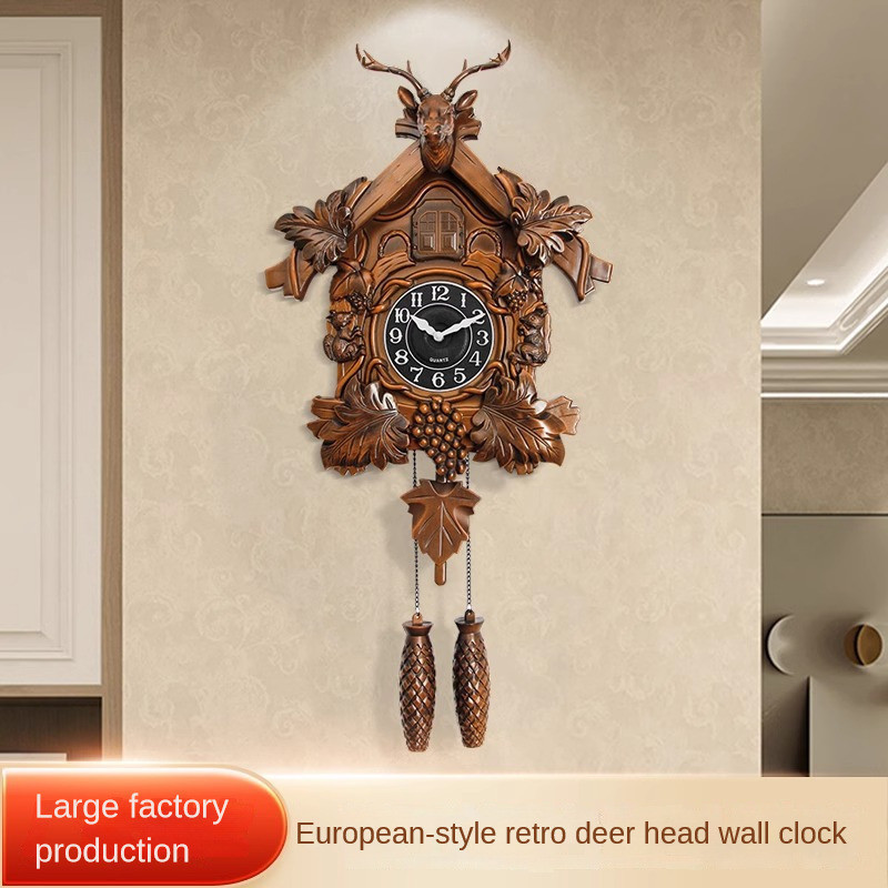 European Retro Deer Head Wall Clock Living Room Study Fashion ...
