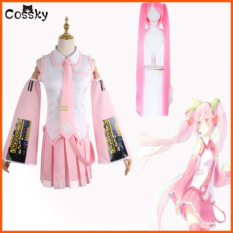 Anime Beginner Future Sakura Vocaloid Miku Pink Midi Dress Cosplay ...