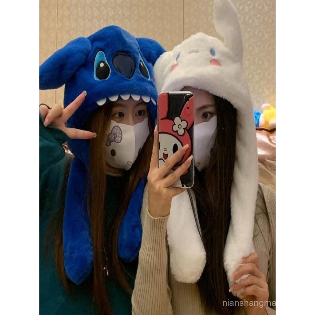 Stitch Hat Winter Fun Cute Ears Moving Scarf Integrated Atmosphere Warm ...