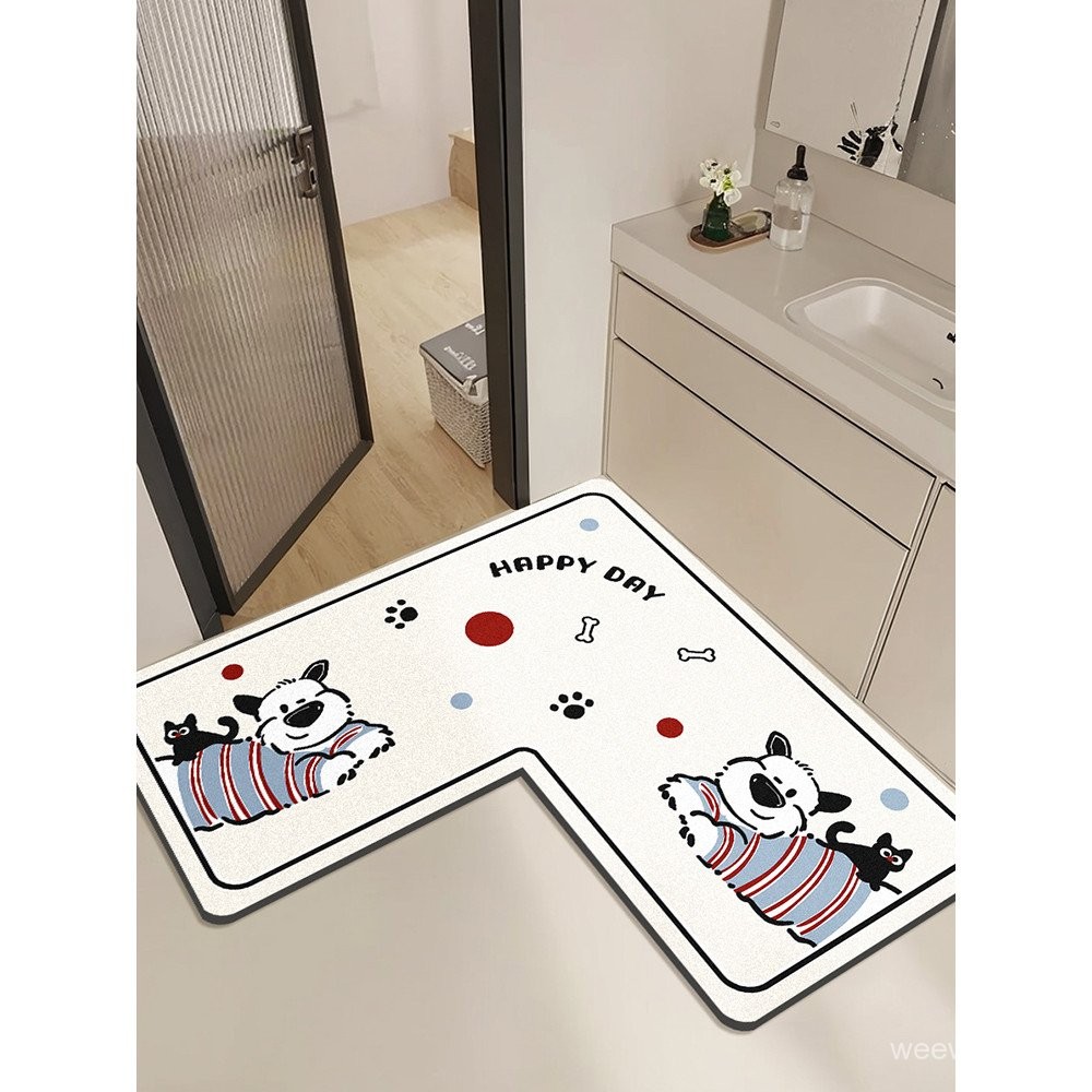 L-shaped Diatom Mud Cartoon Bathroom Floor Mat Toilet Door Absorbent ...