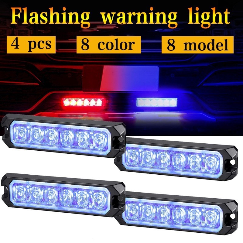 4x Red/Blue 6 led car flashing light lamp traffic advisor emergency ...