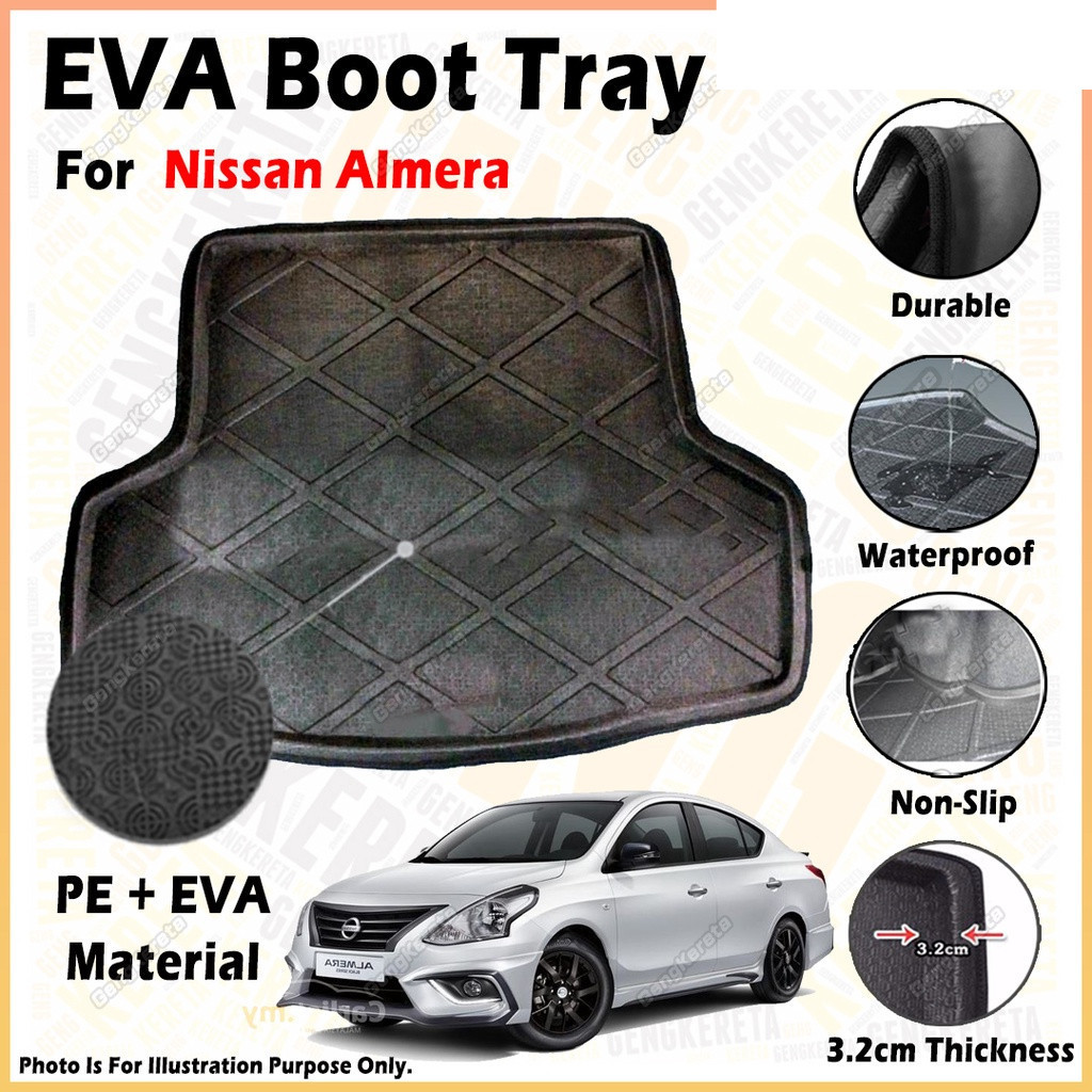 JYK For Nissan Almera EVA Copolymer Car Boot Tray Luggage Cargo Trunk ...