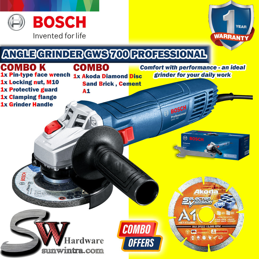 COMBO Bosch GWS700 GWS 700 ANGLE GRINDER 710W + 1X AKODA DIAMOND DISC ...