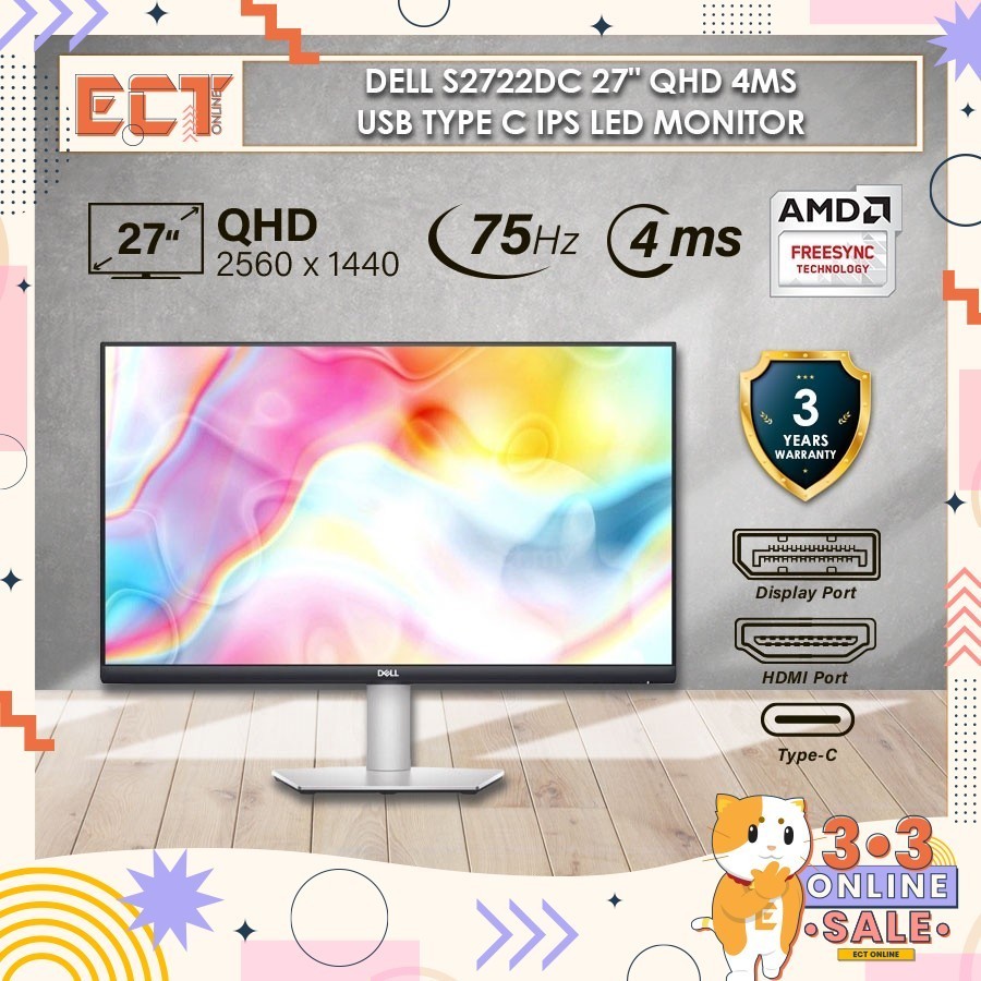Dell S2722DC 27" QHD (2560 x 1440) 4MS USB Type C IPS LED Monitor with ...