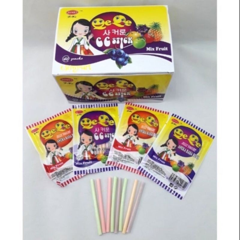 Jomei QeQe CC Stick Mix Fruit 40pcs Gula-gula straw buah buahan halal ...