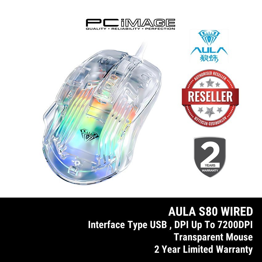 AULA S80 Game Mouse Transparent Mouse RGB Light Effect Ergonomic Design ...