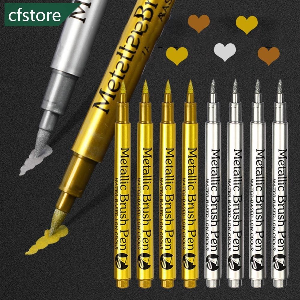 CFSTORE Brush Metallic Marker Pens Gold Silver Color Permanent Art ...
