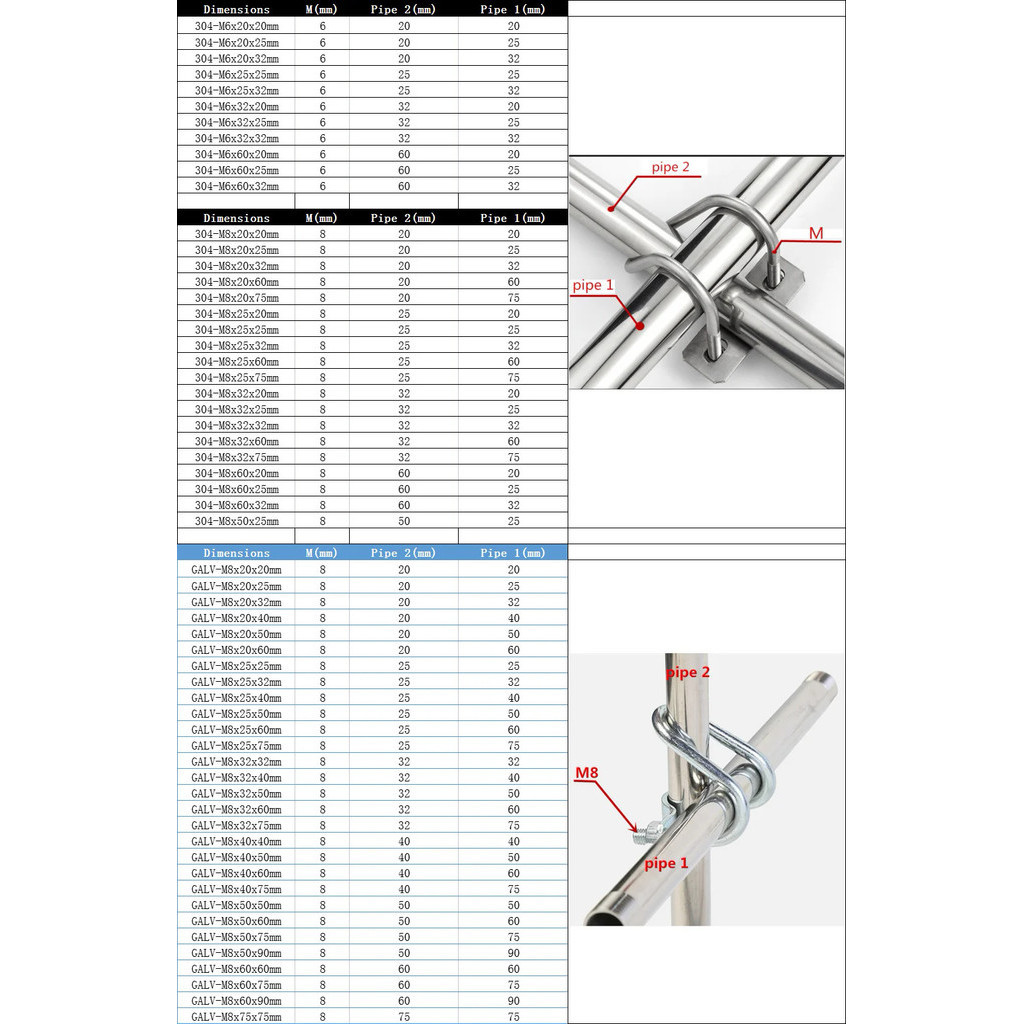 U Bolt 20 25 32 40 50 M6M8 304&Galvanized Double U-Cross Pipe Clamp ...