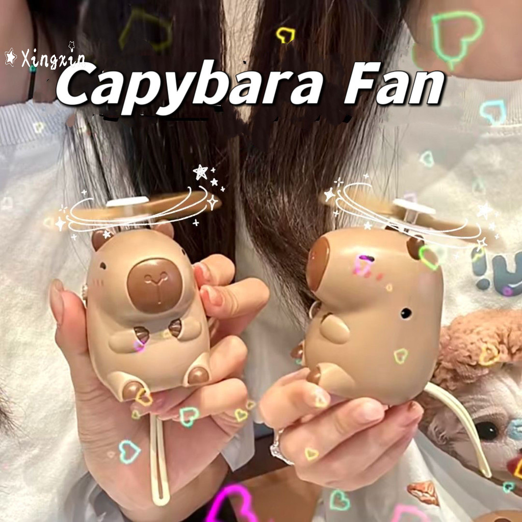 Cartoon Capybara Hanging Neck Fan Mini Handheld Usb Rechargeable Fan ...